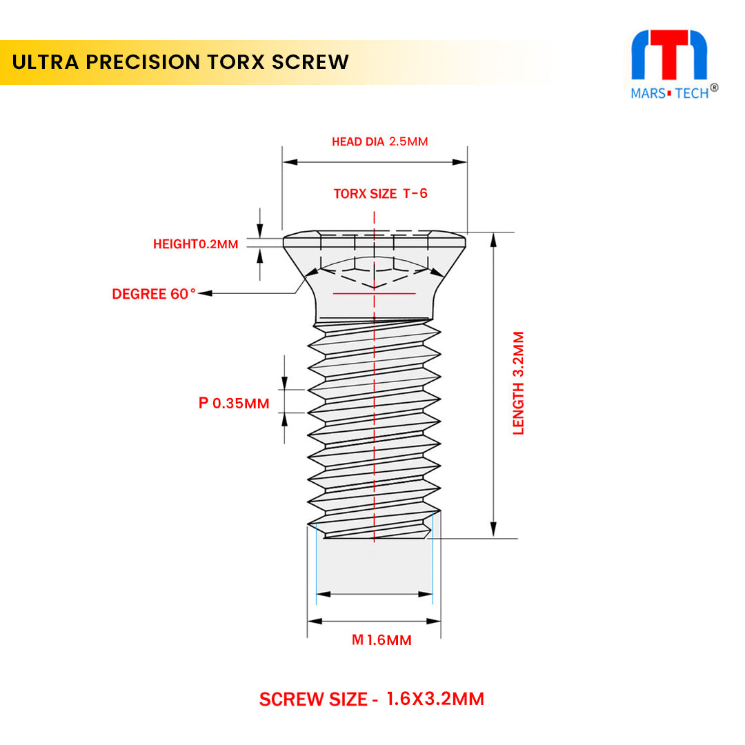 Jaibros Ultra Fine Screws | 1.6mm x 3.2-T6, Pack of 10
