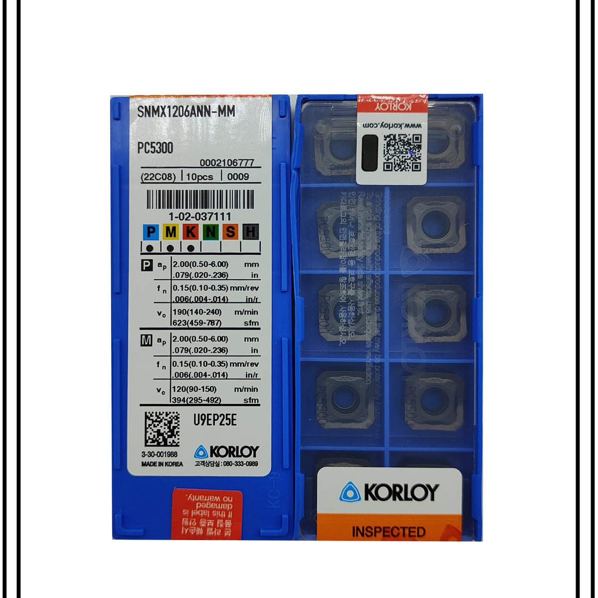 KORLOY SNMX Inserts Box of 10 - Steel Grade | Jaibros